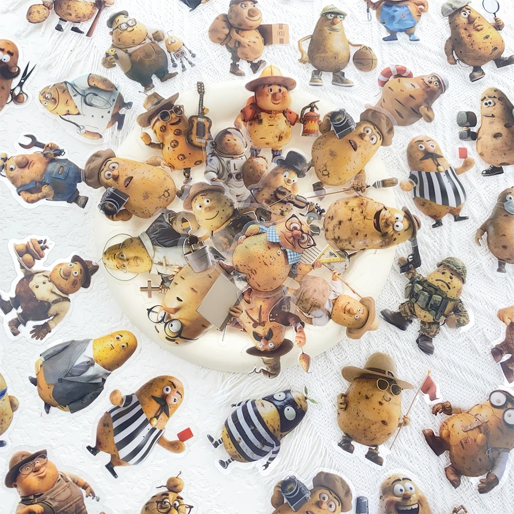 50pcs Cartoon Cute Working Potatoes PET Stickers Decals For Laptop ...