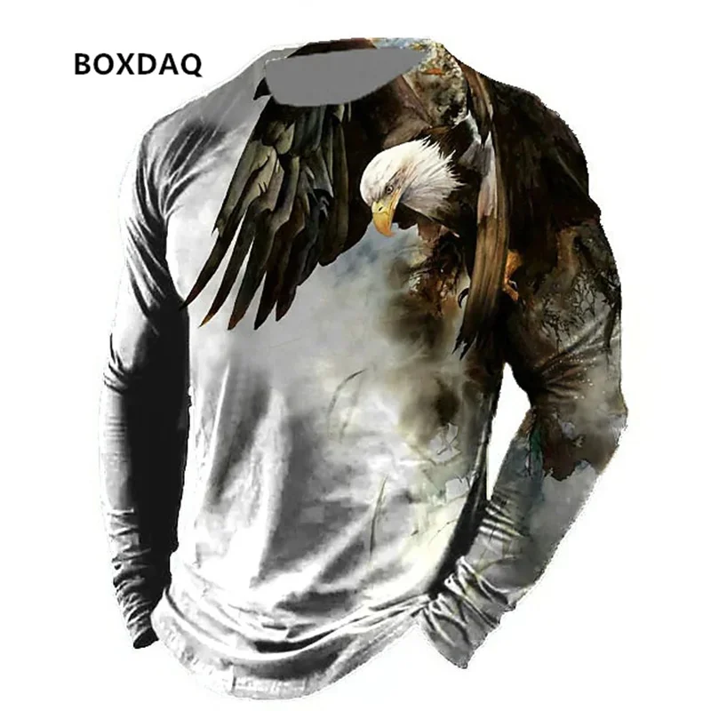 Eagle Pattern Men's Fashion T-Shirts Spring Autumn Long Sleeve 3d Animal Print Street Hip Hop ...