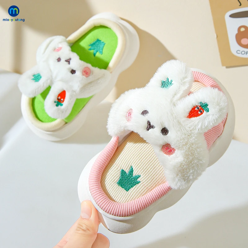 Children-s-Girls-Linen-Rabbit-Slippers-Cute-Cartoon-Home-Comfortable-Slippers-Non-Slip-Soft ...