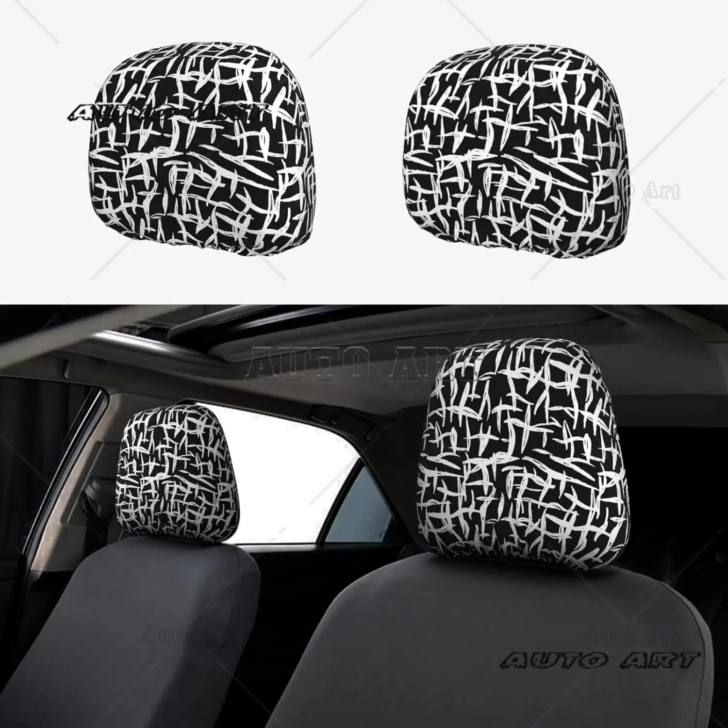2 Pack Headrest Covers for Cars Car Accessories White Black Lines ...