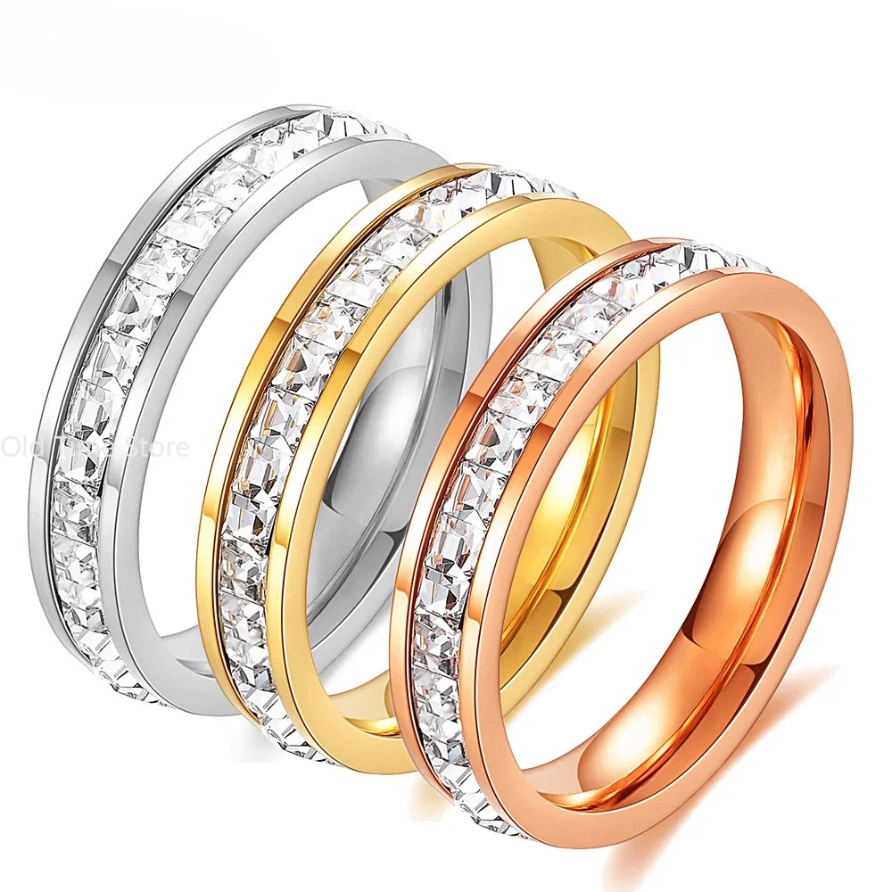 Square Zircon Stainless Steel Ring White Zircon Engagement Party ...