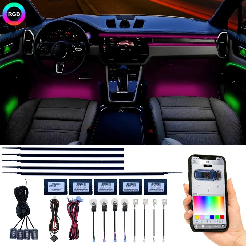 Car-Ambient-Light-RBG-64-Color-Interior-Acrylic-Strip-Dual-Zone-LED ...