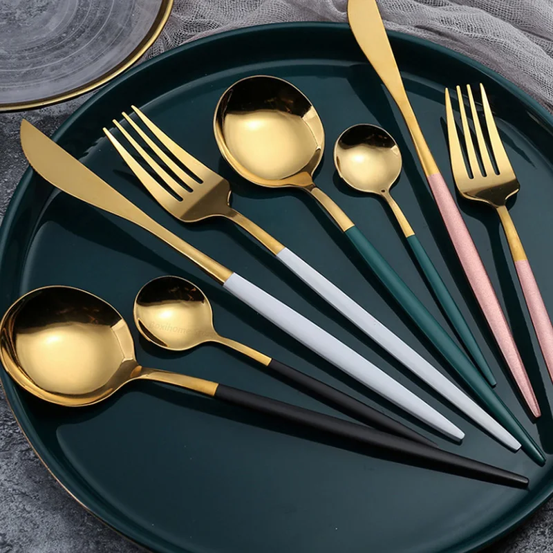 New Luxury Cutlery Set 304 Stainless Steel Tableware Set Portable ...