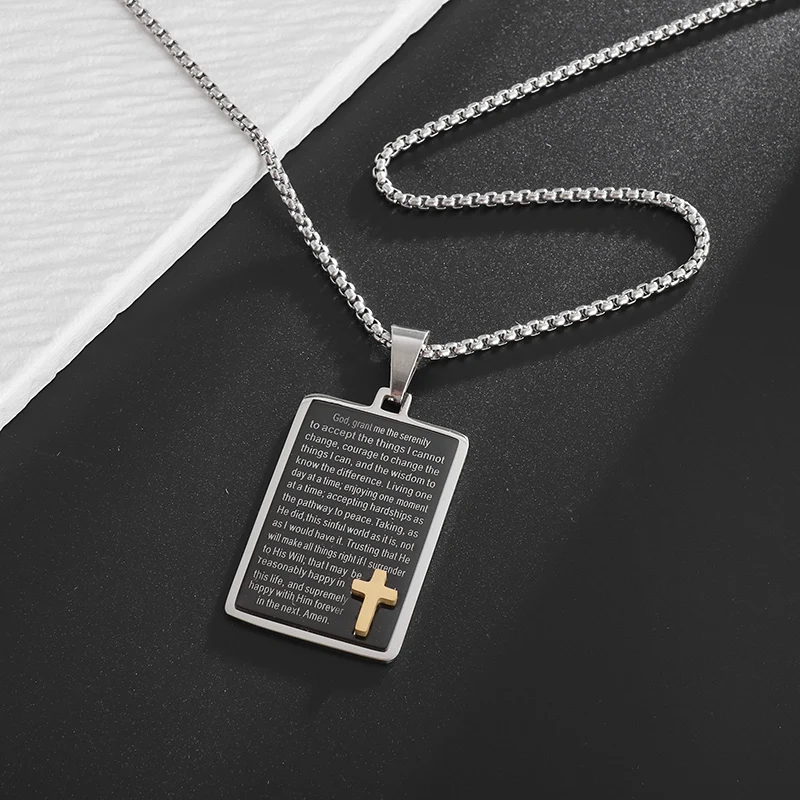 Collar-con-colgante-de-placa-cuadrada-de-acero-inoxidable-con-Cruz-de ...