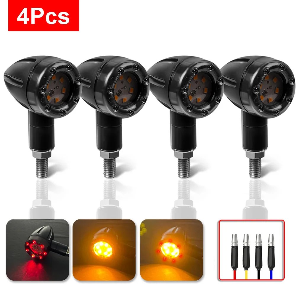 2/4Pcs Motorcycle LED Turn Signal Indicators Stop Light Mini Bullet ...