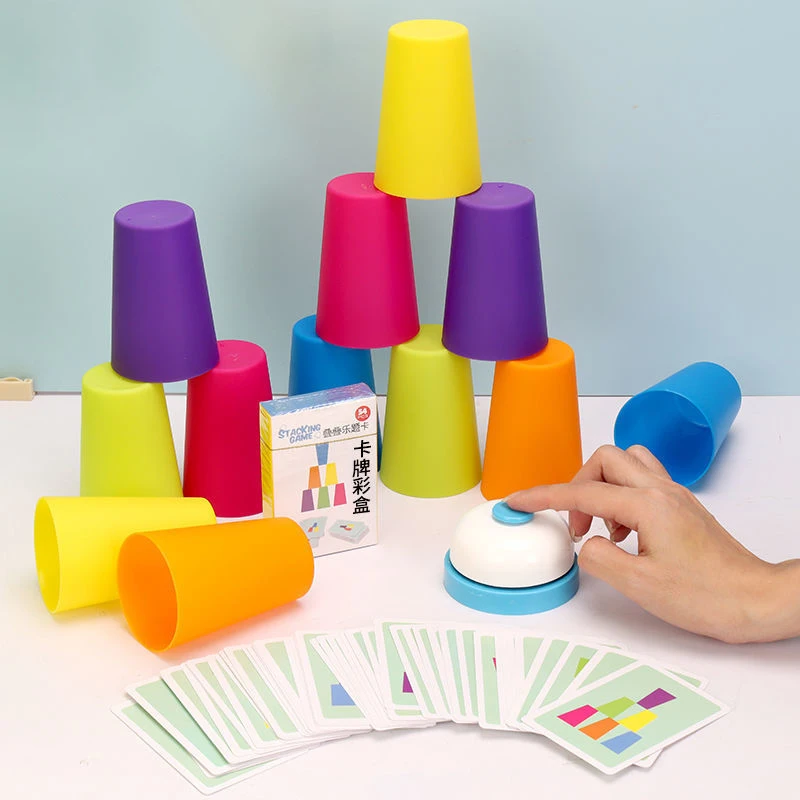 Children-Stacking-Cups-Fun-Stacking-Tower-Versus-Table-Game-with-Card ...