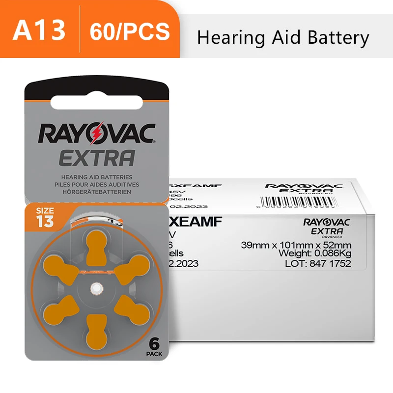60pcs Hearing Aid Batteries A13 Pr48 Size 13 P13 Rayovac Extra ...