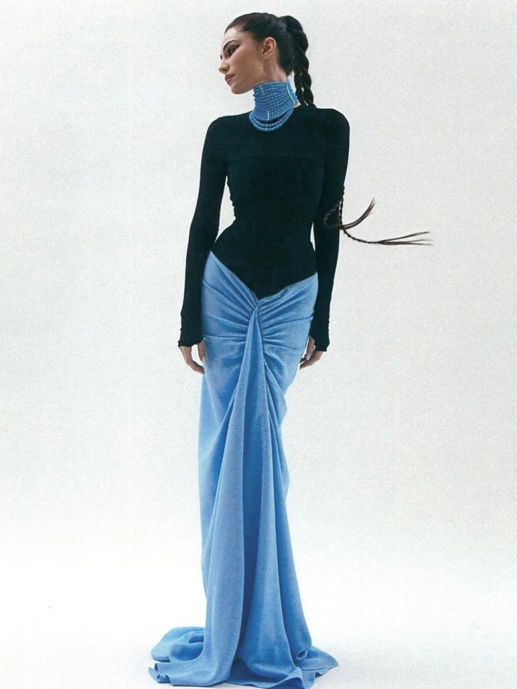 Sexy-Long-Skirts-Two-Piece-Set-Women-O-Neck-Long-Sleeve-Bodysuit-Draped ...