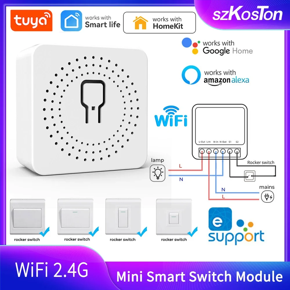 Tuya Mini Wifi Smart Switch Module 16A 2Way Control Smart Life Voice ...