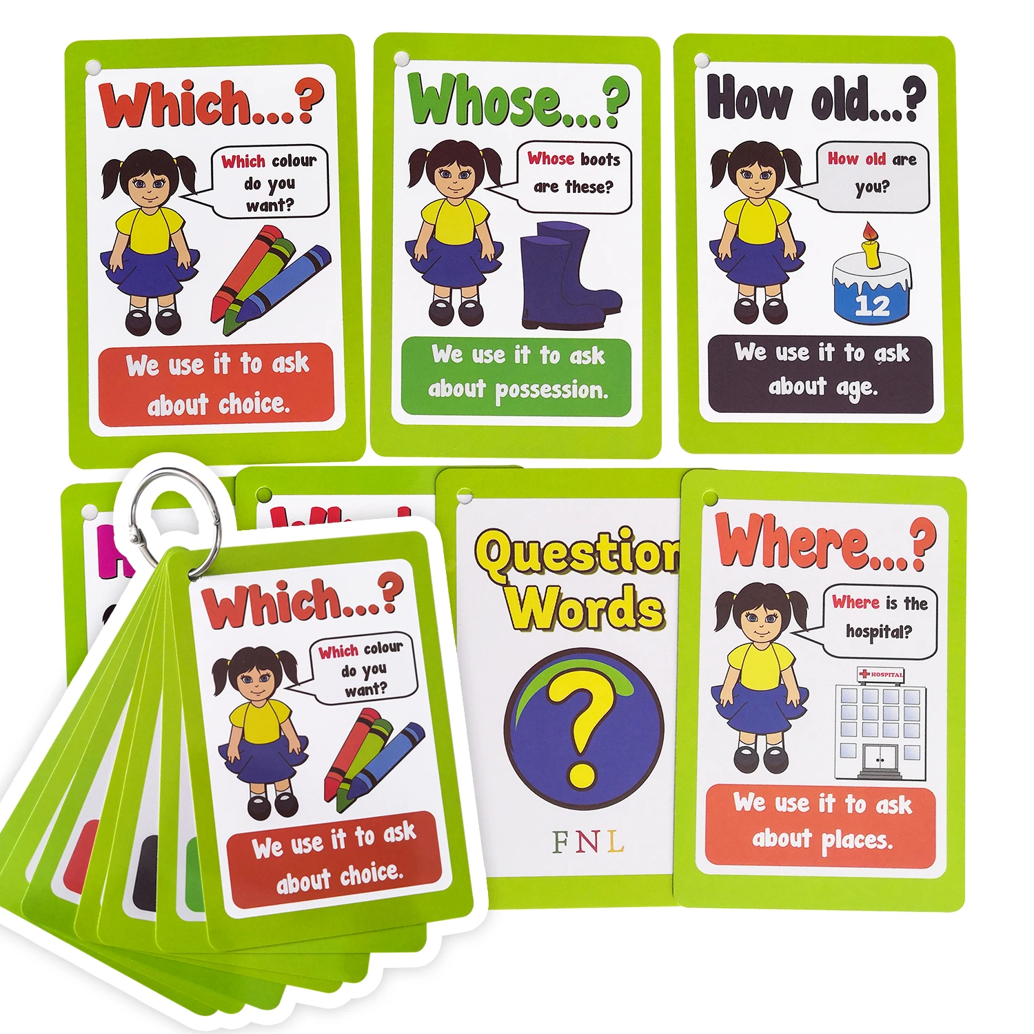 12 Groups/set English Question Words Flash Card Children Education ...