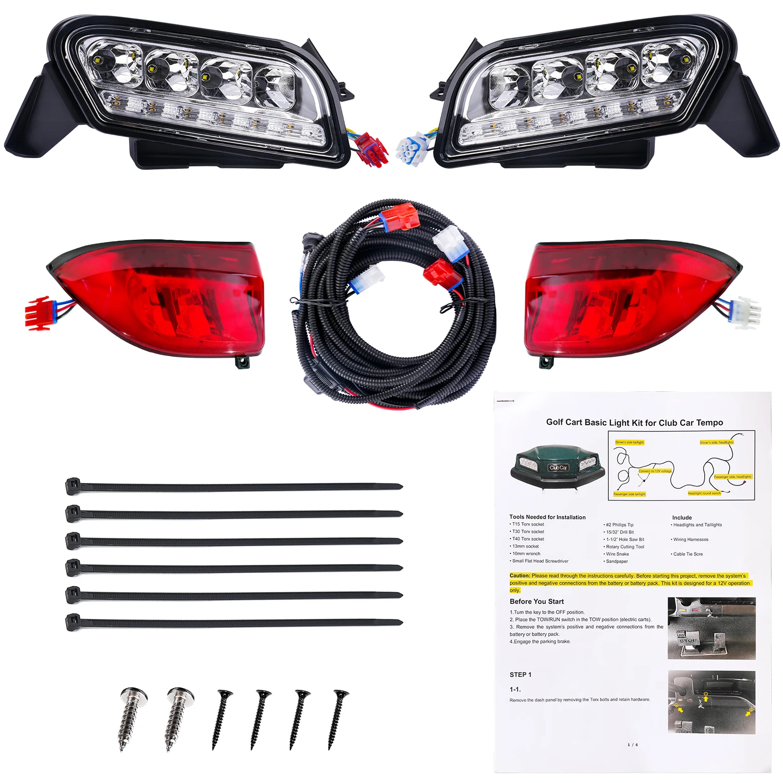 Golf-Cart-LED-Headlight-Tail-Light-Kit-for-Club-Car-Tempo-Gas-and ...