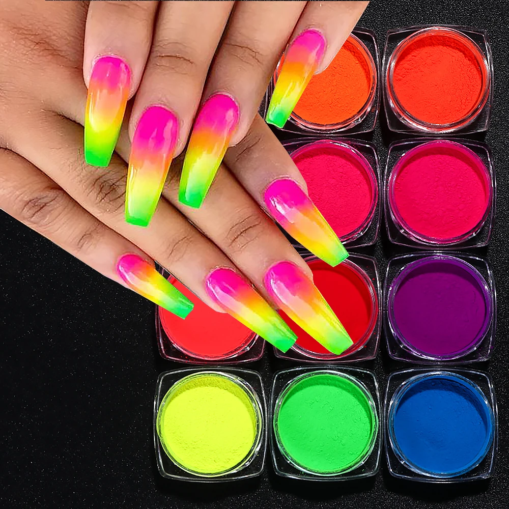 12pcs-Neon-Nail-Powder-Pigment-Set-Fluorescent-Nail-Glitter-Gradient ...
