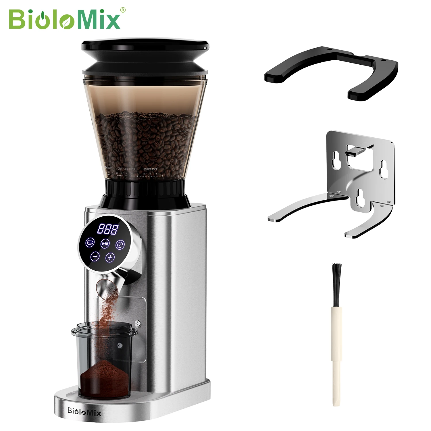 BioloMix Electric Conical Burr Coffee Grinder with Removable Holder ...