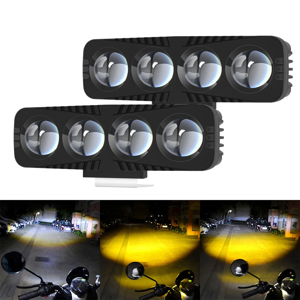 2pcs-Additional-LED-Motorcycle-Lights-Headlight-Spotlights-4lens-Laser ...
