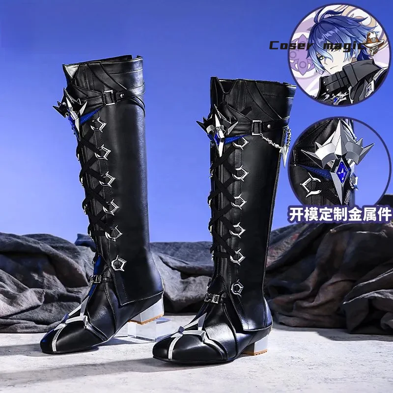 Flins Cosplay Shoes Game Genshin Impact Men Short Long Black Boots ...