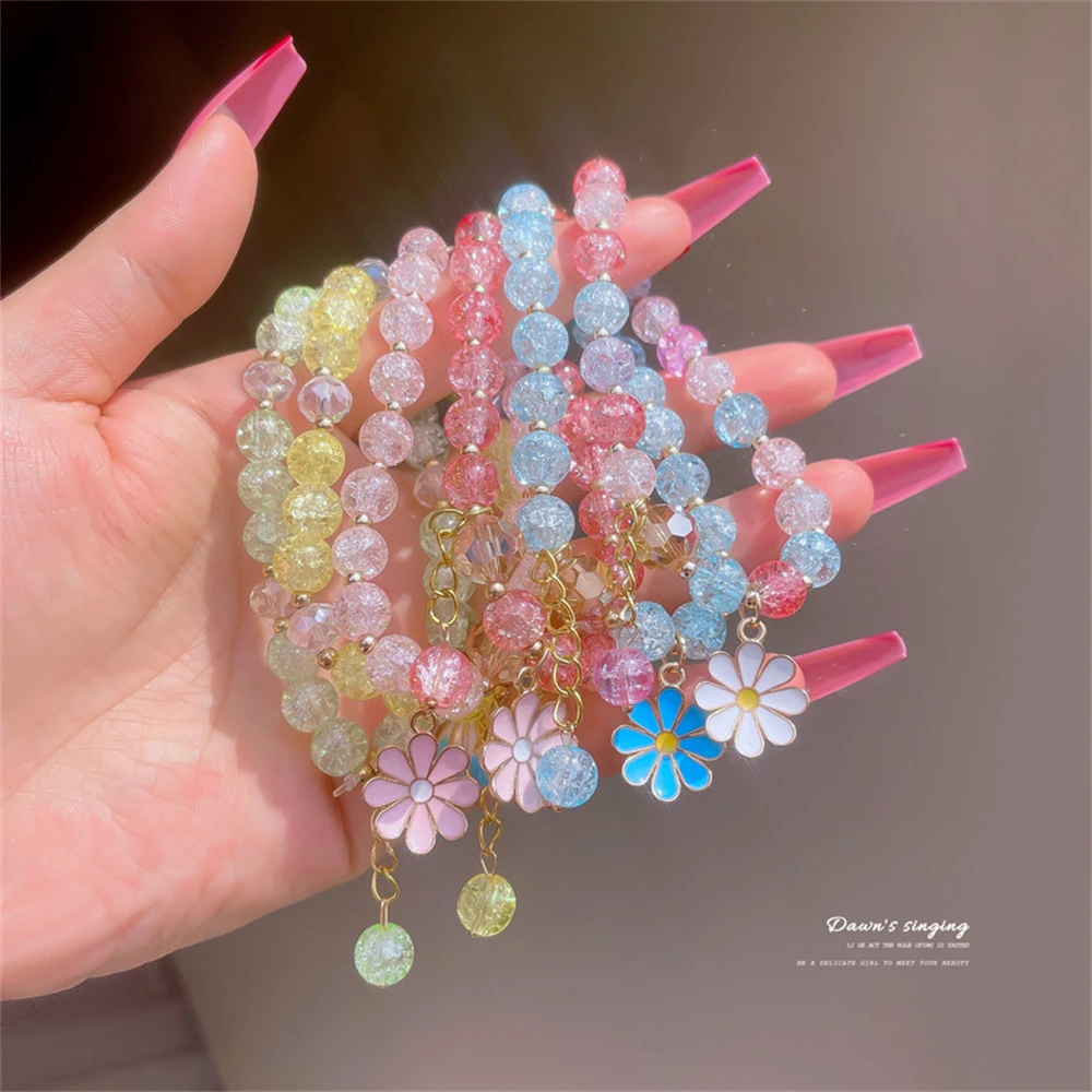 Charm Colorful Crystal Beaded Bracelet New Flowers Daisy Bracelets ...