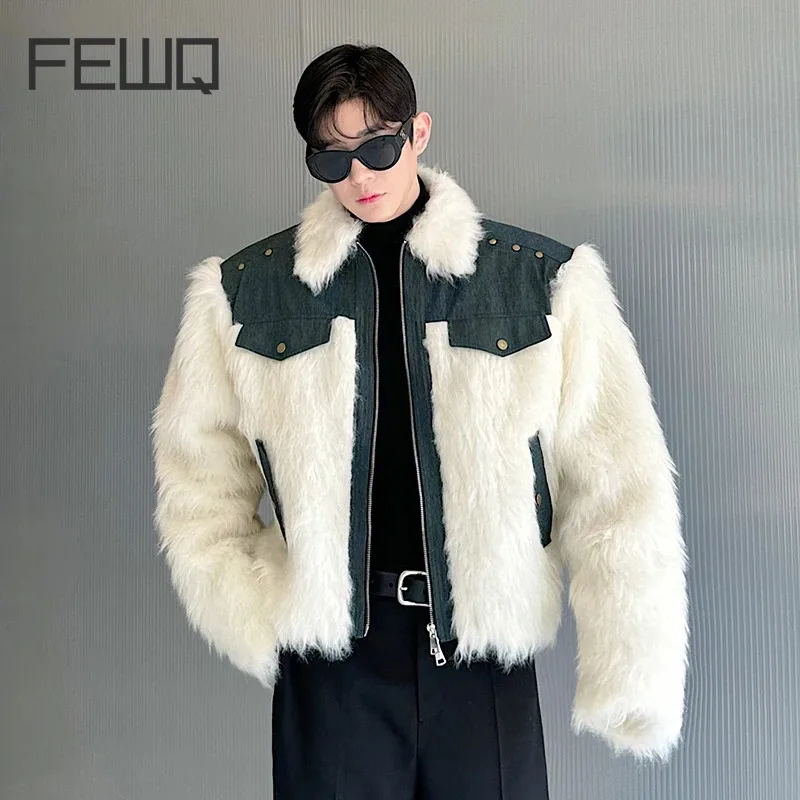 FEWQ-Men-s-Faux-Fur-Coats-Turn-down-Collar-Niche-Design-Denim-Patchwork ...
