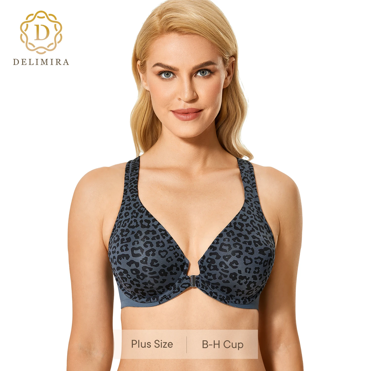 DELIMIRA Women's Front Closure Bra Large Size Underwire Support Unlined Plunge Full Coverage ...