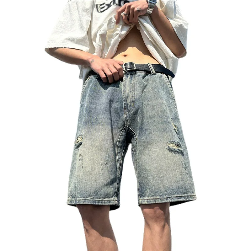 Ripped-denim-shorts-summer-harajuku-style-ins-casual-handsome-Korean ...
