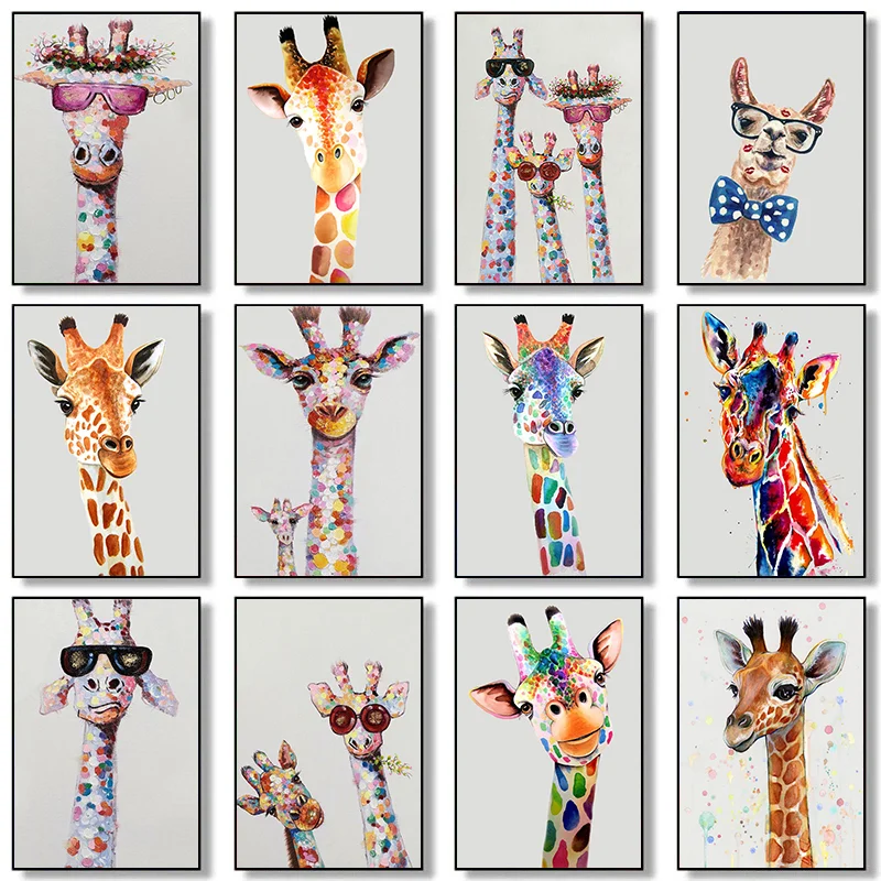 Giraffe-Colorful-Graffiti-Art-Animal-Posters-and-Prints-Canvas-Painting ...