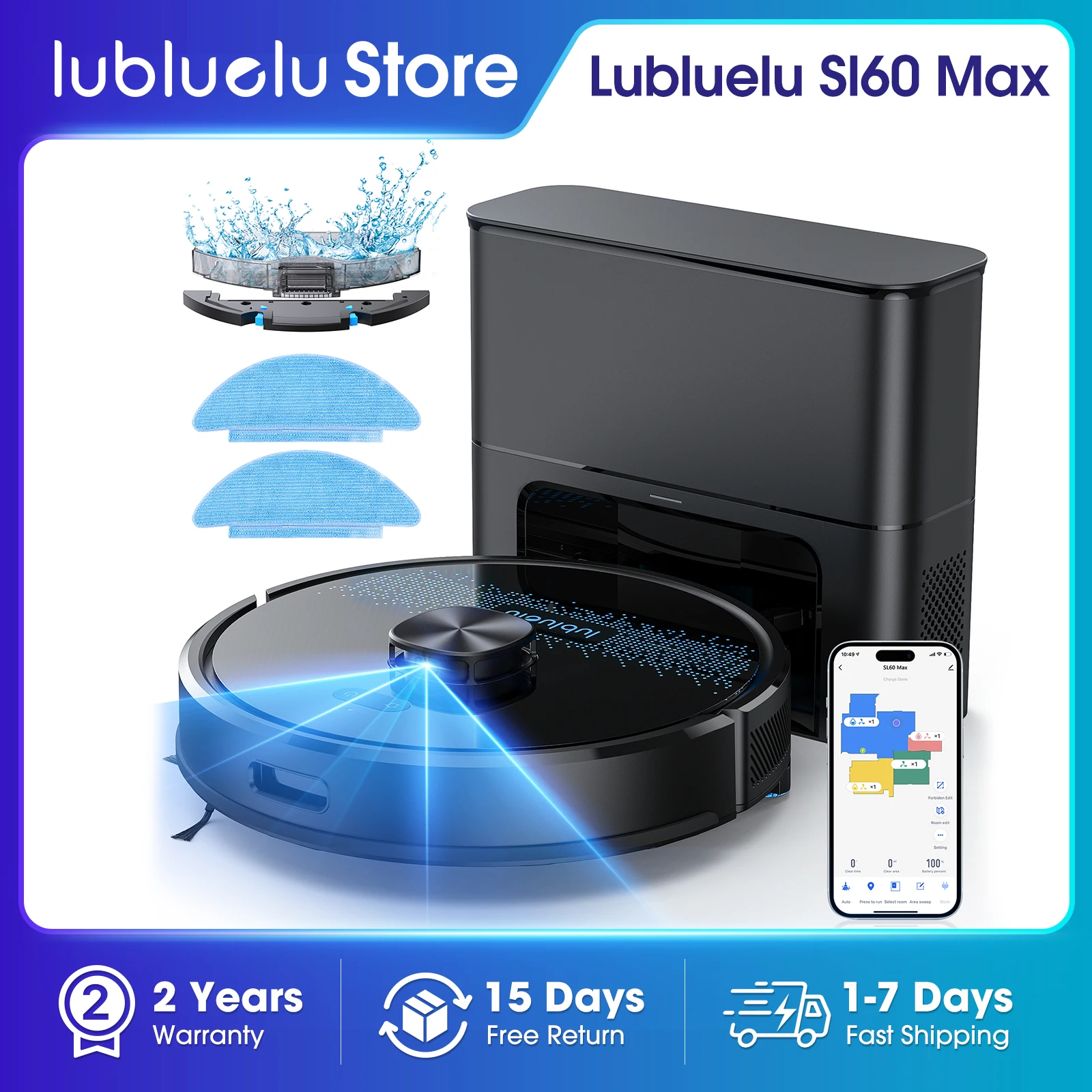 Lubluelu SL60 Max 3-in-1 Robot Vacuum Mop - 5000Pa Suction Pet Hair ...