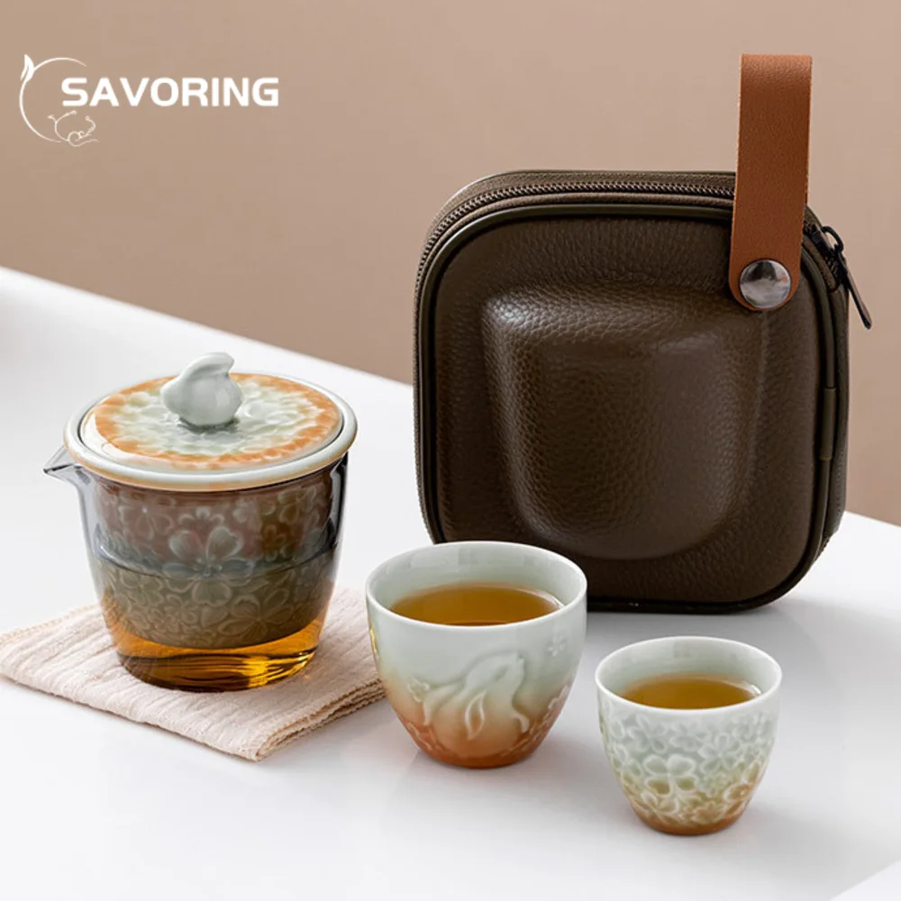 Embossed Cherry Blossom Moon Rabbit Tea Set Kit Zen Tea Tools Set ...
