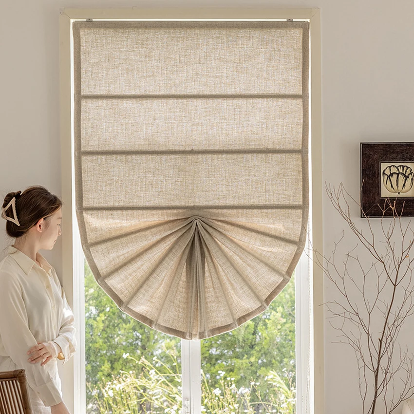 Japanese-Style-Cotton-Linen-Fabric-Customized-Fan-Roman-Blinds-Window ...