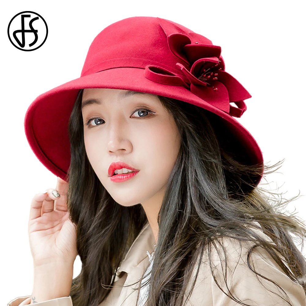 FS-2024-Red-Woolen-Fedoras-Elegant-Church-Winter-Hats-for-Woman-Flower ...