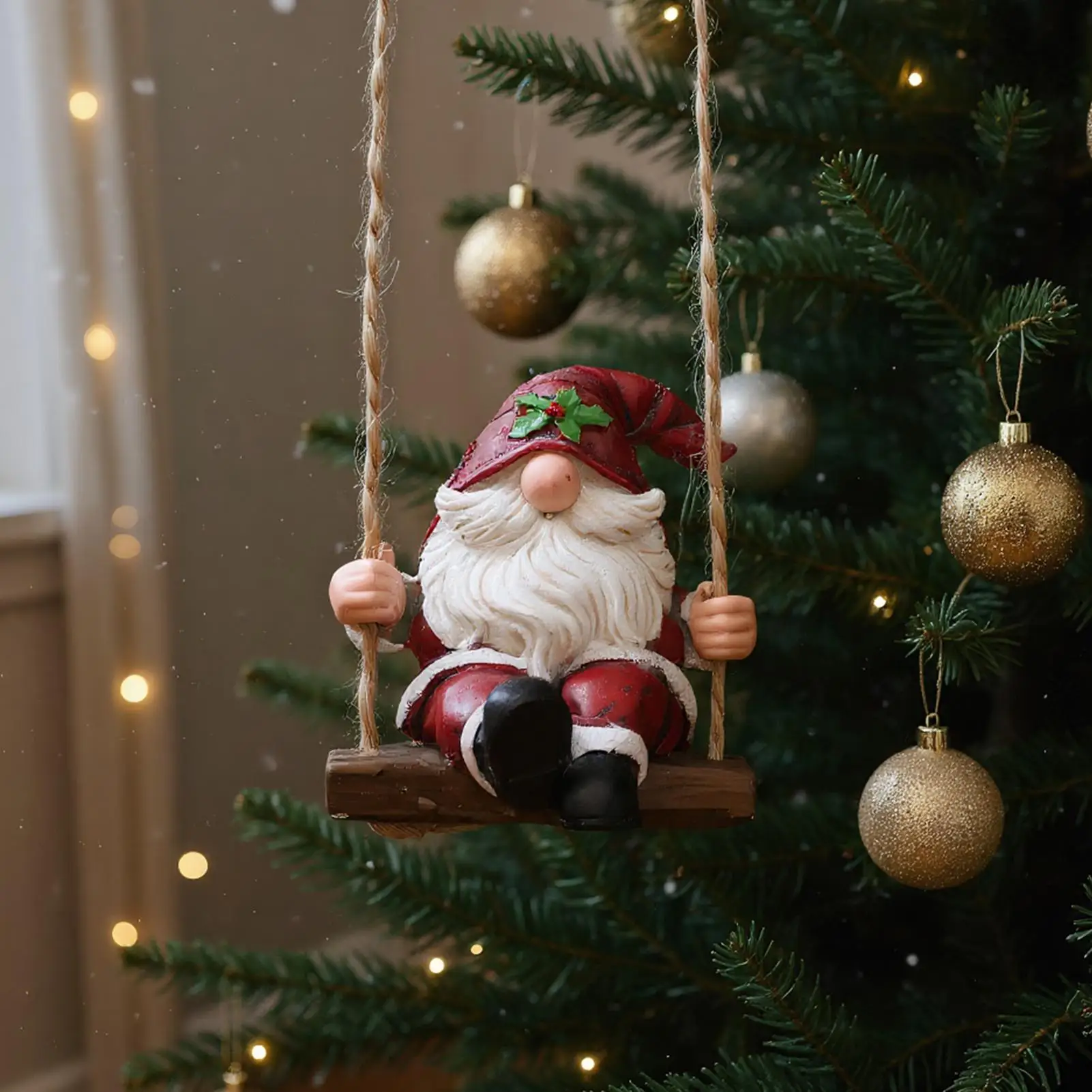 Gnome Statues Christmas Gnome On Swing Statue For Yard Resin Decorative ...