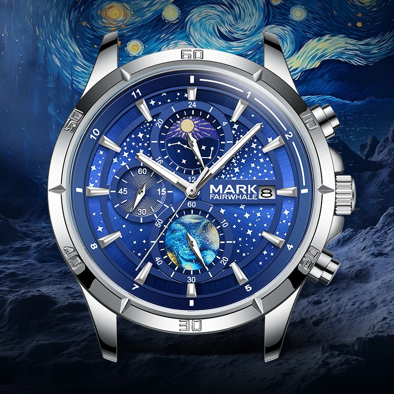 Mark Fairwhale 5022 Men Watch Van Gogh Starry Sky Watch Automatic Date ...