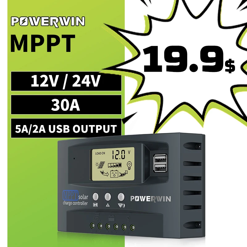 Powerwin Mt30 Mppt 30a Solar Controller 12v 24v Auto Solar Cell Panel Charger Regulator Dual Usb ...