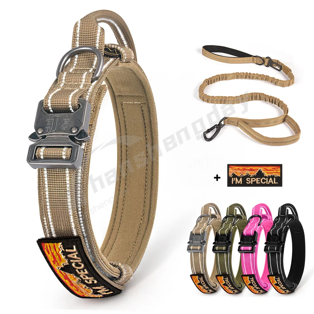 Tactical Military Dog Collar retractable Leash Set Training Adjustable ...