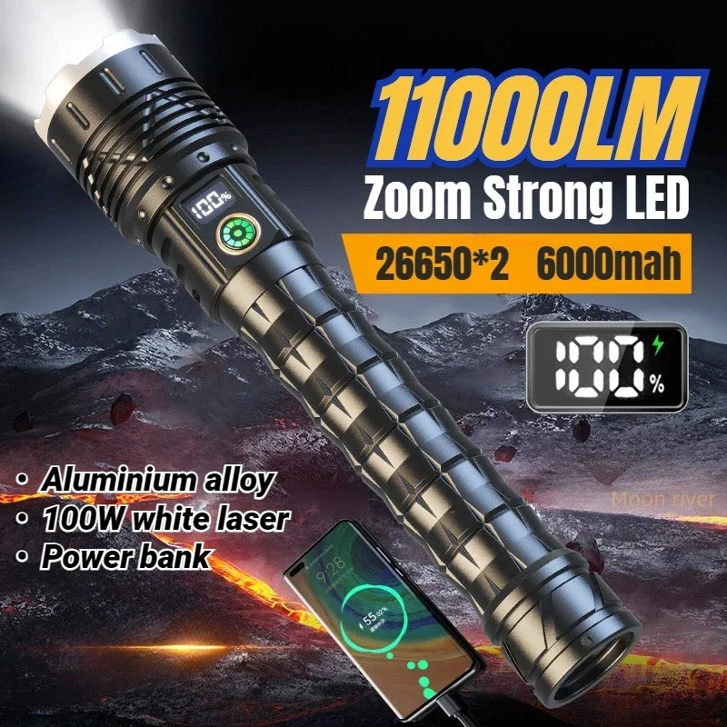 10000LM-30W-White-Laser-High-Power-LED-Flashlight-IPX44-Waterproof-Zoom ...