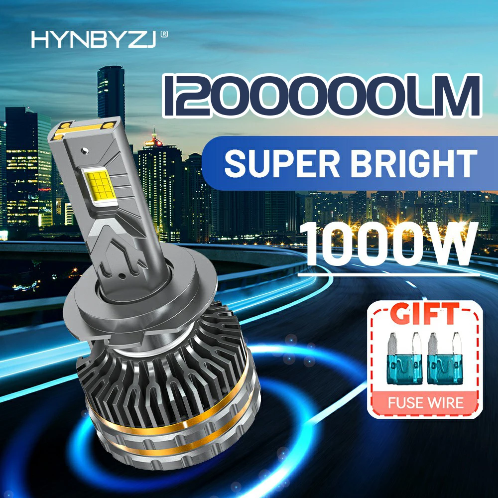 HYNBYZJ 1000W H7 H1 H8 H9 H11 Lights 1200000LM LED Car Headlight Hb3 ...