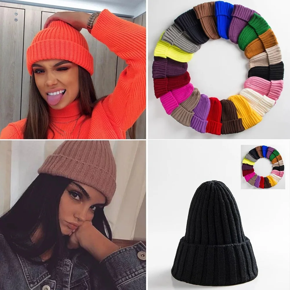 2023-New-Solid-Color-Striped-Unisex-Hat-Warm-Soft-Hip-Hop-Knitted-Hats ...