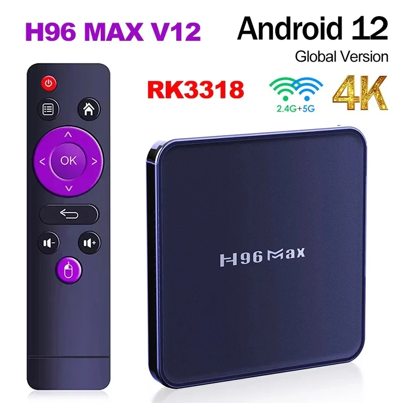 Receptor de tv inteligente H96 Max V12 RK3318, decodificador con Android 12, 4G + 64G, wifi Dual ...