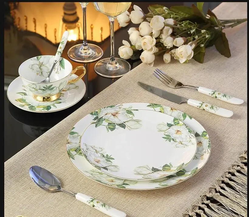 Europe-Pastoral-Bone-China-Tableware-Set-with-Fork-Knife-Dishes-Plates ...