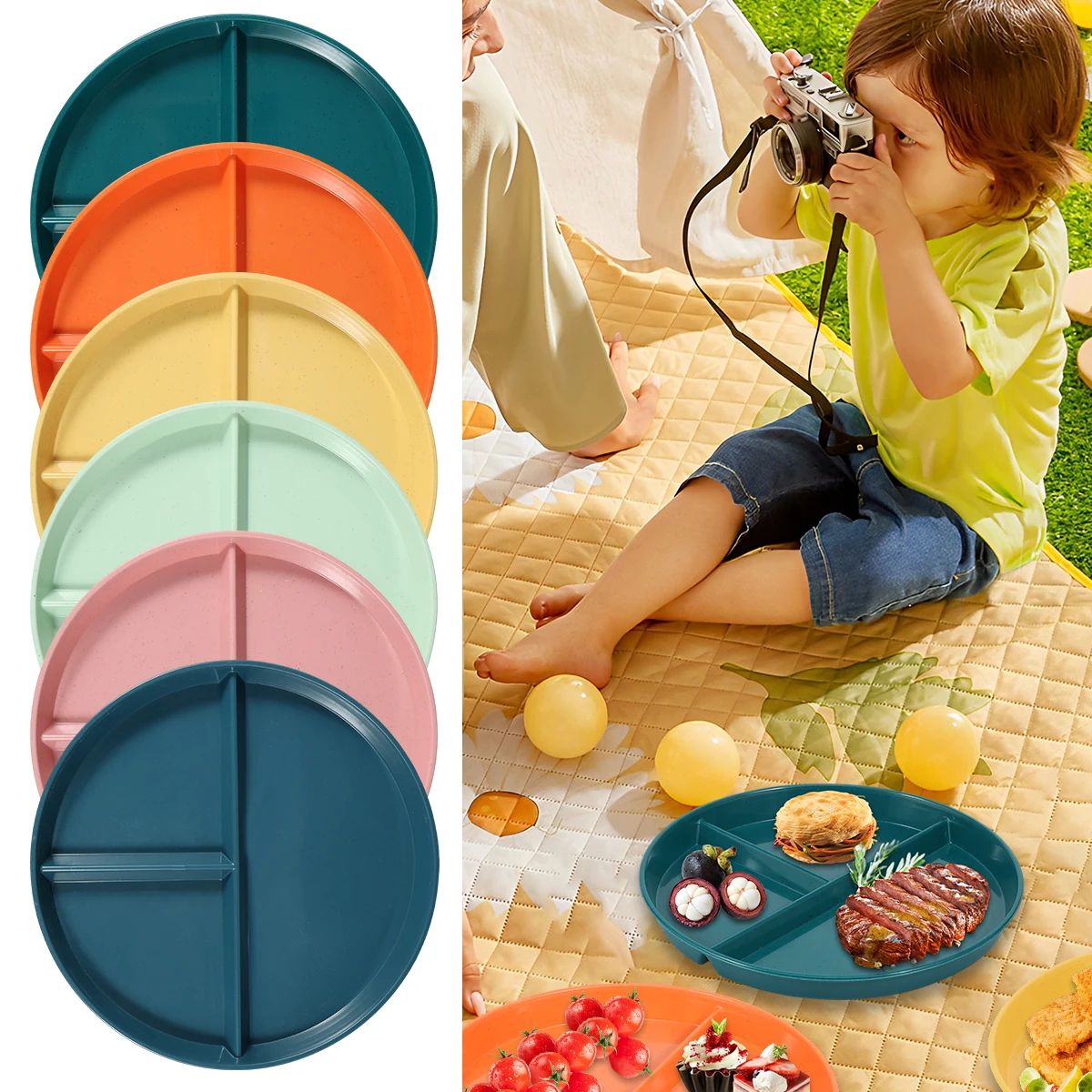 New-6Pcs-Divided-Dinner-Plates-3-Compartment-Unbreakable-Dinner-Diet ...