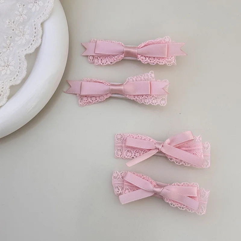 Pink-Ribbon-Hair-Bows-Clips-Lace-Cute-Headdress-Zircon-Bowknot-Hairpin ...