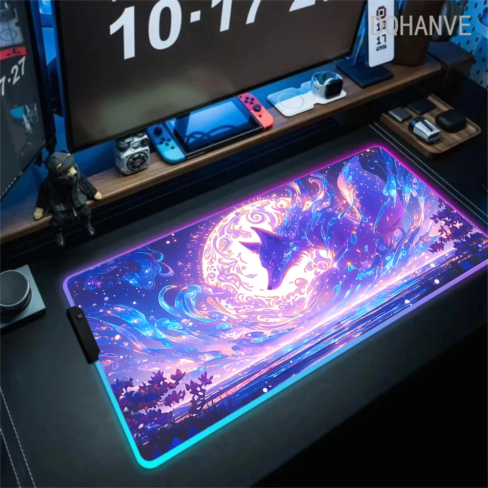 RGB Cute Mouse Pad Anime Kawaii Fox Desk Mat Nine-Tailed XL Gaming ...