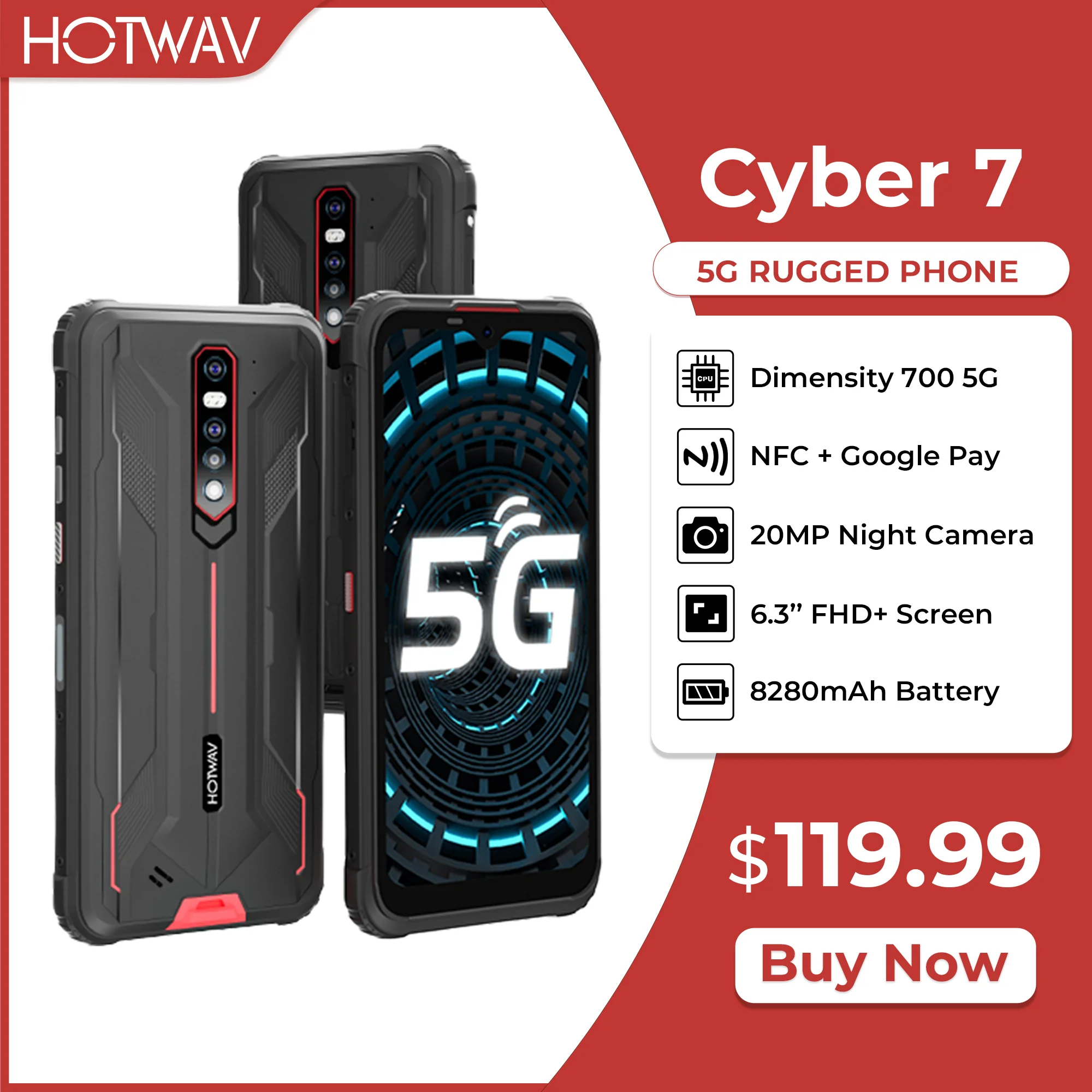 Hotwav Cyber 7 5G Outdoor Smartphone – Rugged, Waterproof, Shockproof ...