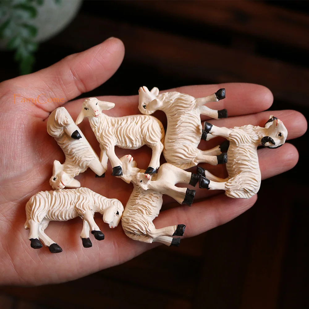 Miniature-Sheep-Farm-Animal-Figurine-Lot-Resin-Mini-White-Sheep ...