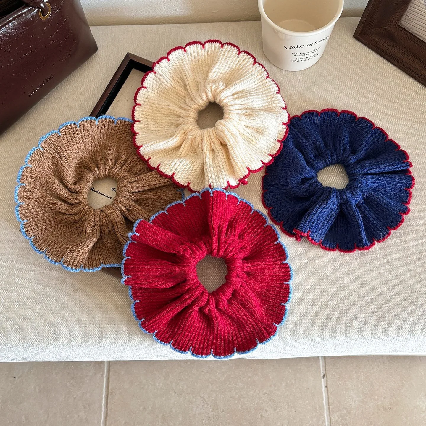 1pc Multi-colored knitted wool large scrunchie for women with a unique ...