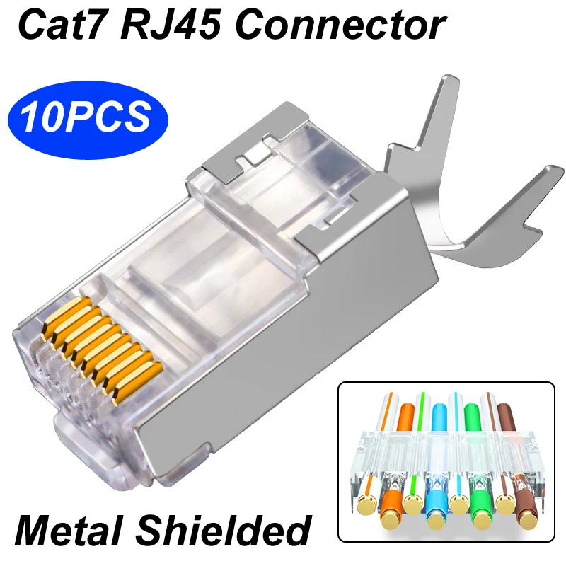 10PCS Metal Shielded Cat7 RJ45 Pass Through Connector Micron 3 Prong ...