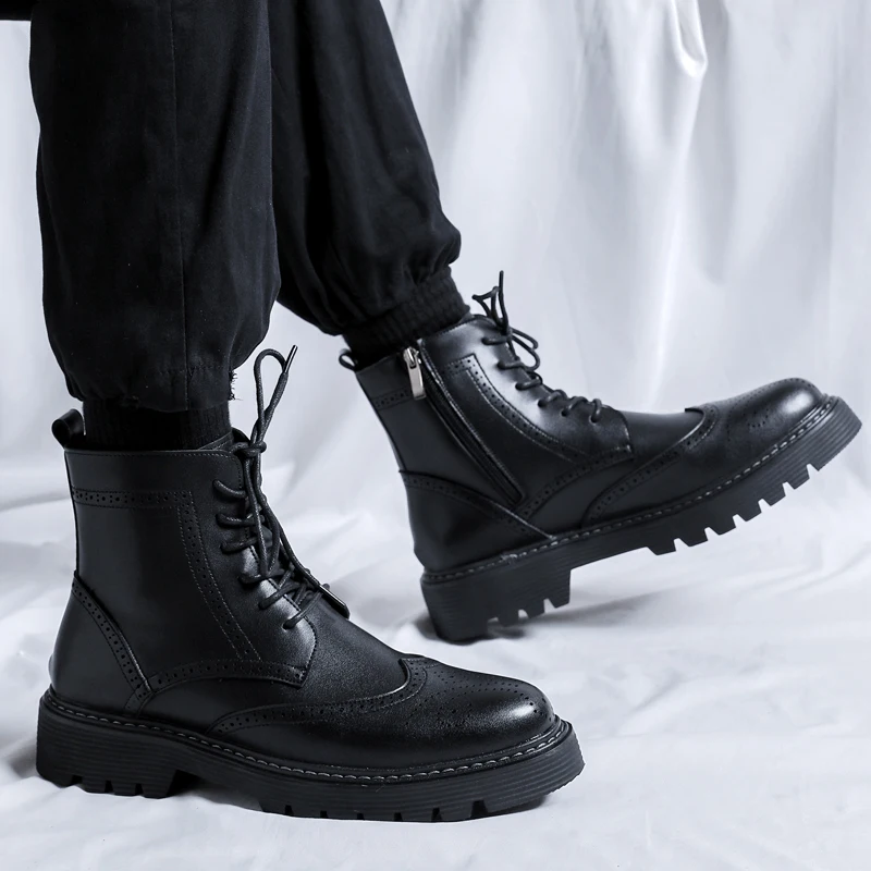 British Style Carving Leather Shoes Mens Boots Thick Soled Oxfords ...