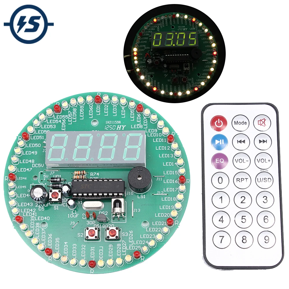 4-Digital-LED-Clock-DIY-Electronic-Kit-Soldering-Practice-DS18B20-LED ...