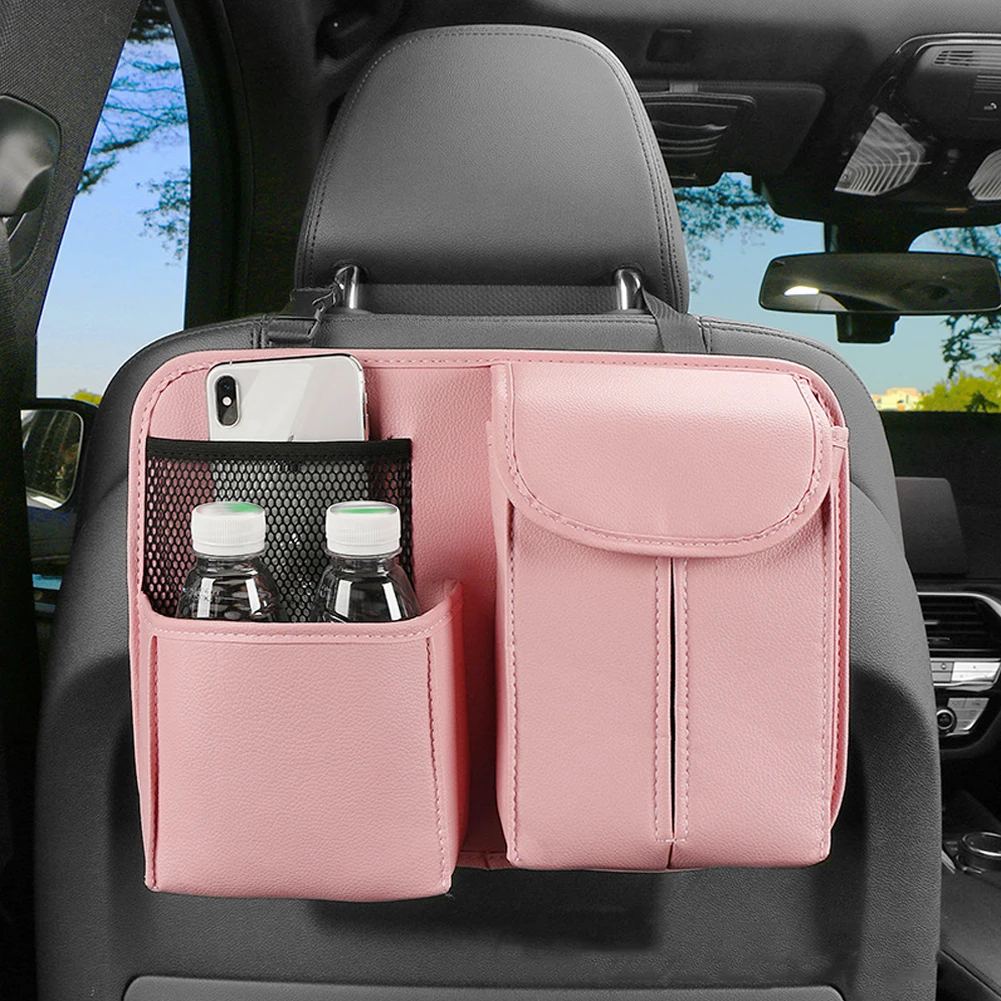 Car Seat Back Storage Organizer Bag Universal PU Leather Multifunction ...