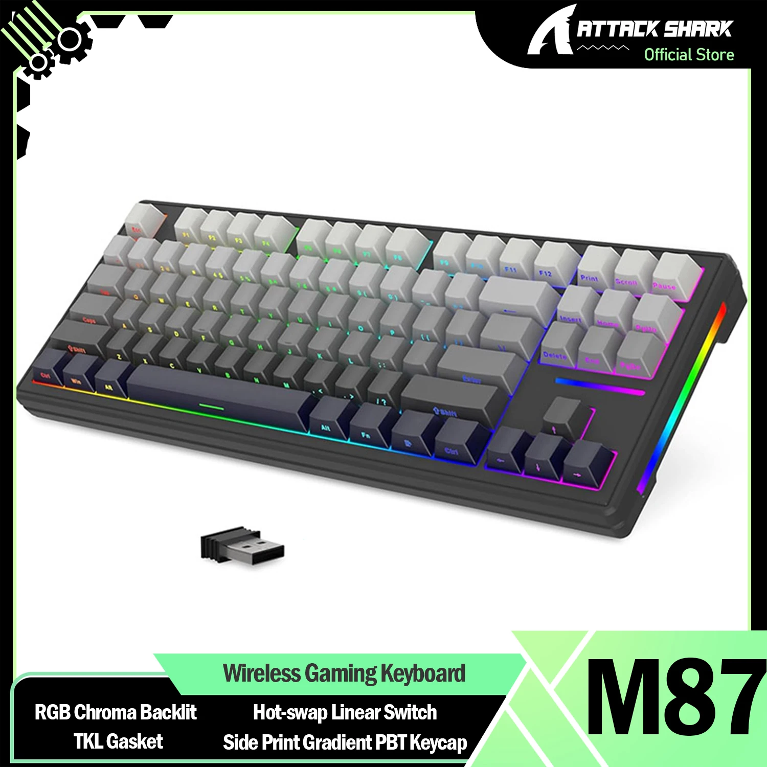 ATTACK SHARK M87 75% Wireless Gaming Keyboard, 27 RGB Chroma Backlit ...