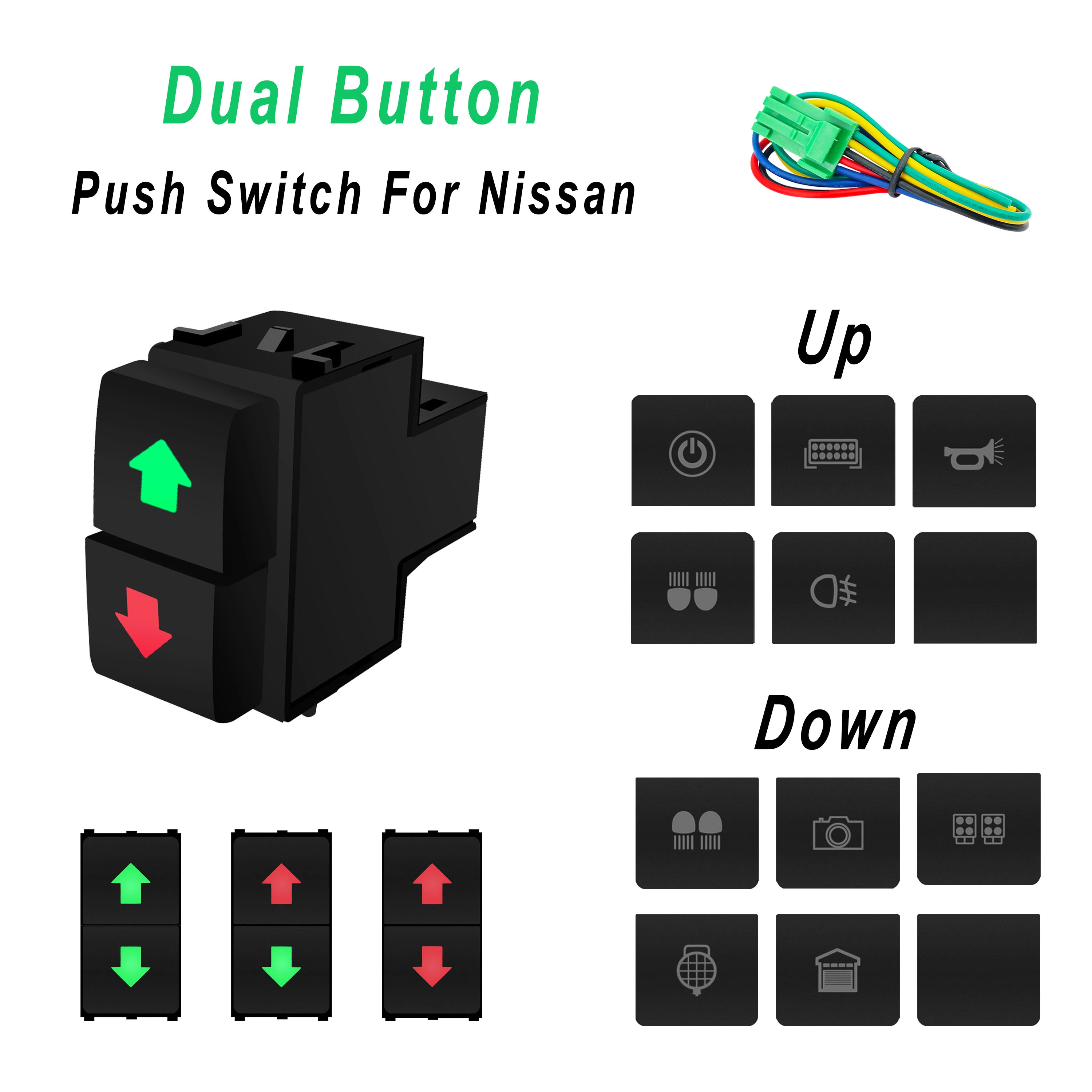 12V Dual Push Button Switch Arrows Green & Red Led For Nissan Navara ...