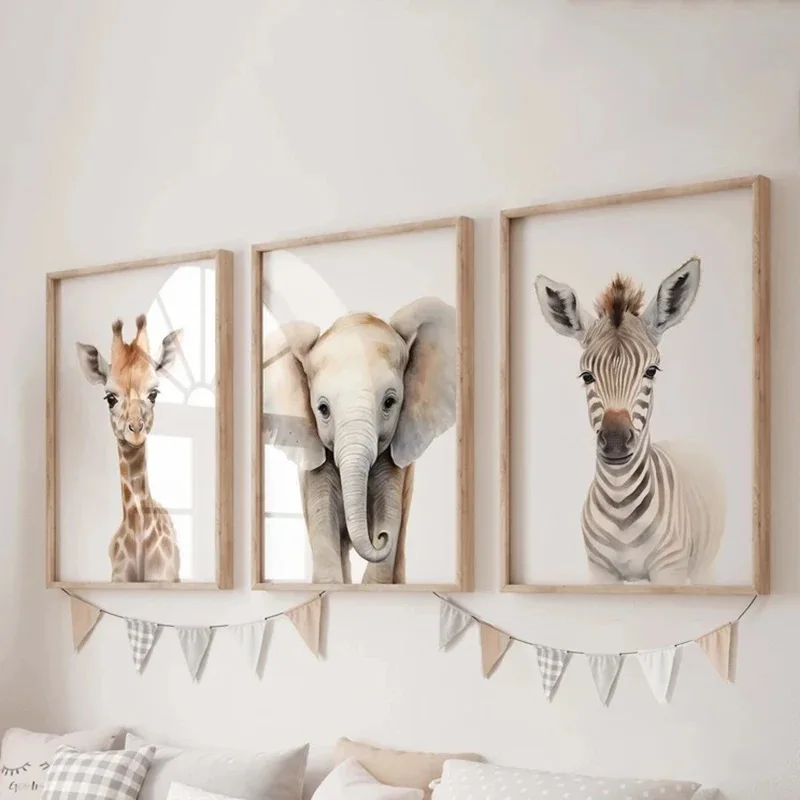 Modern-Zoo-Elephant-Giraffe-Canvas-Prints-Set-of-Three-Animal-Wall-Art ...